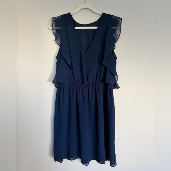 Zara | Dresses | Zara Navy Blue Ruffle Dress | Poshmark